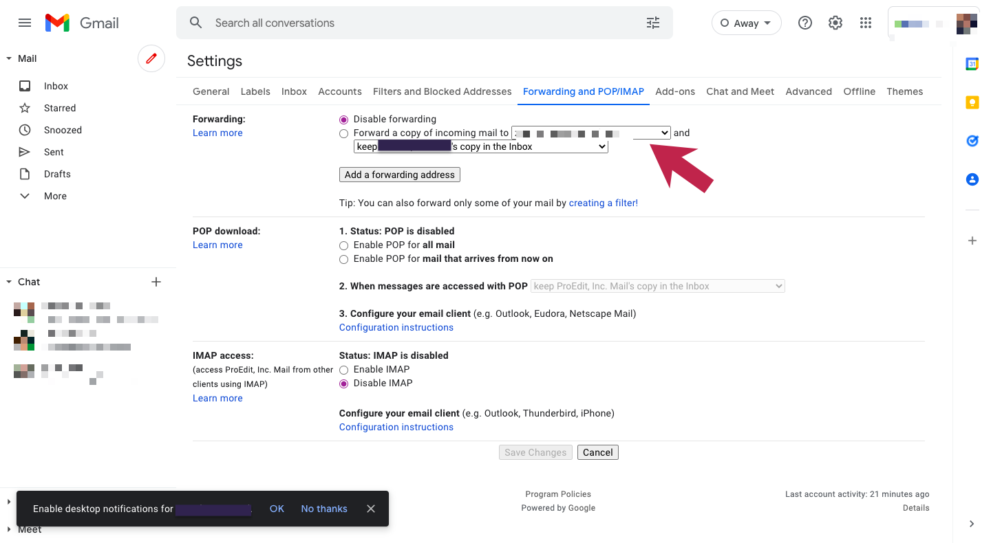 Gmail Email Forwarding